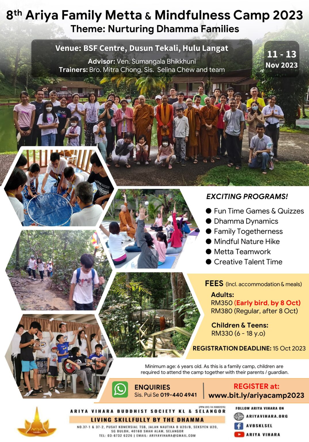 8th Ariya Family Metta & Mindfulness Camp 2023 (11-13 Nov 2023)