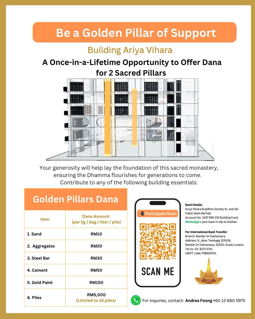Building Ariya Vihara – Golden Pillars